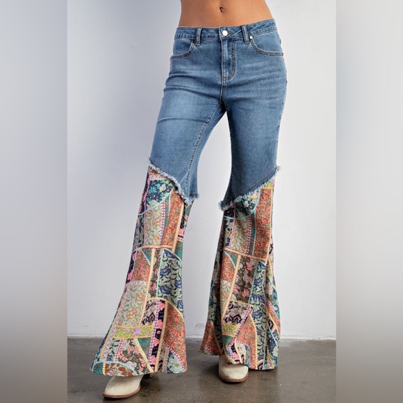 easel | Jeans | Easel Boho Printed Denim Flares | Poshmark